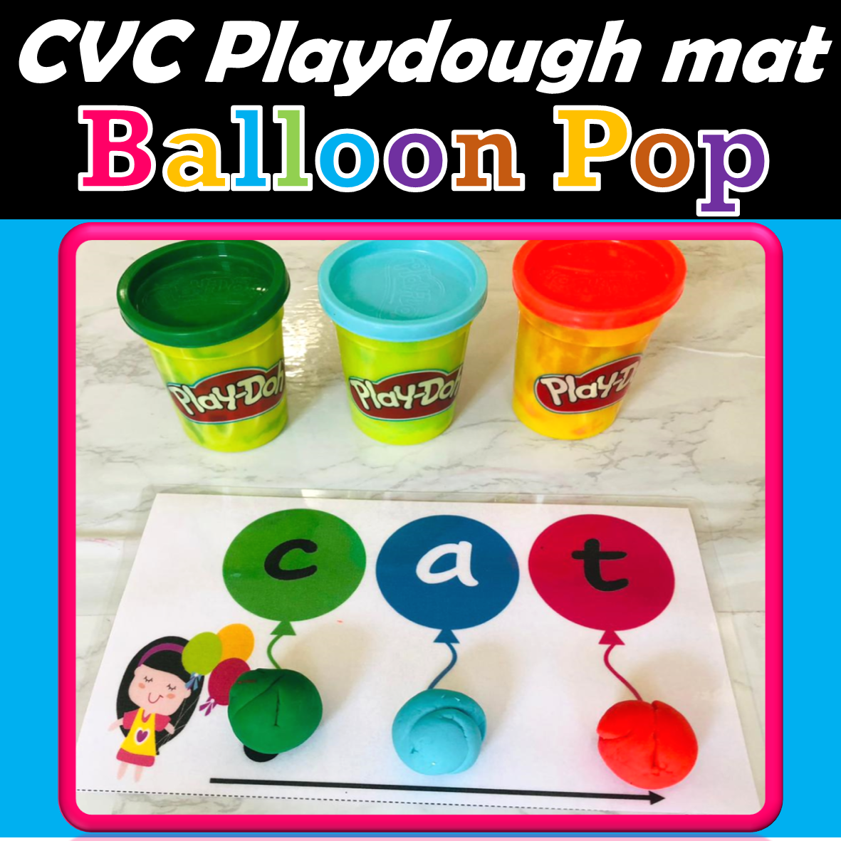 Playdough Mats | Balloon pop CVC Words | Fine motor activity