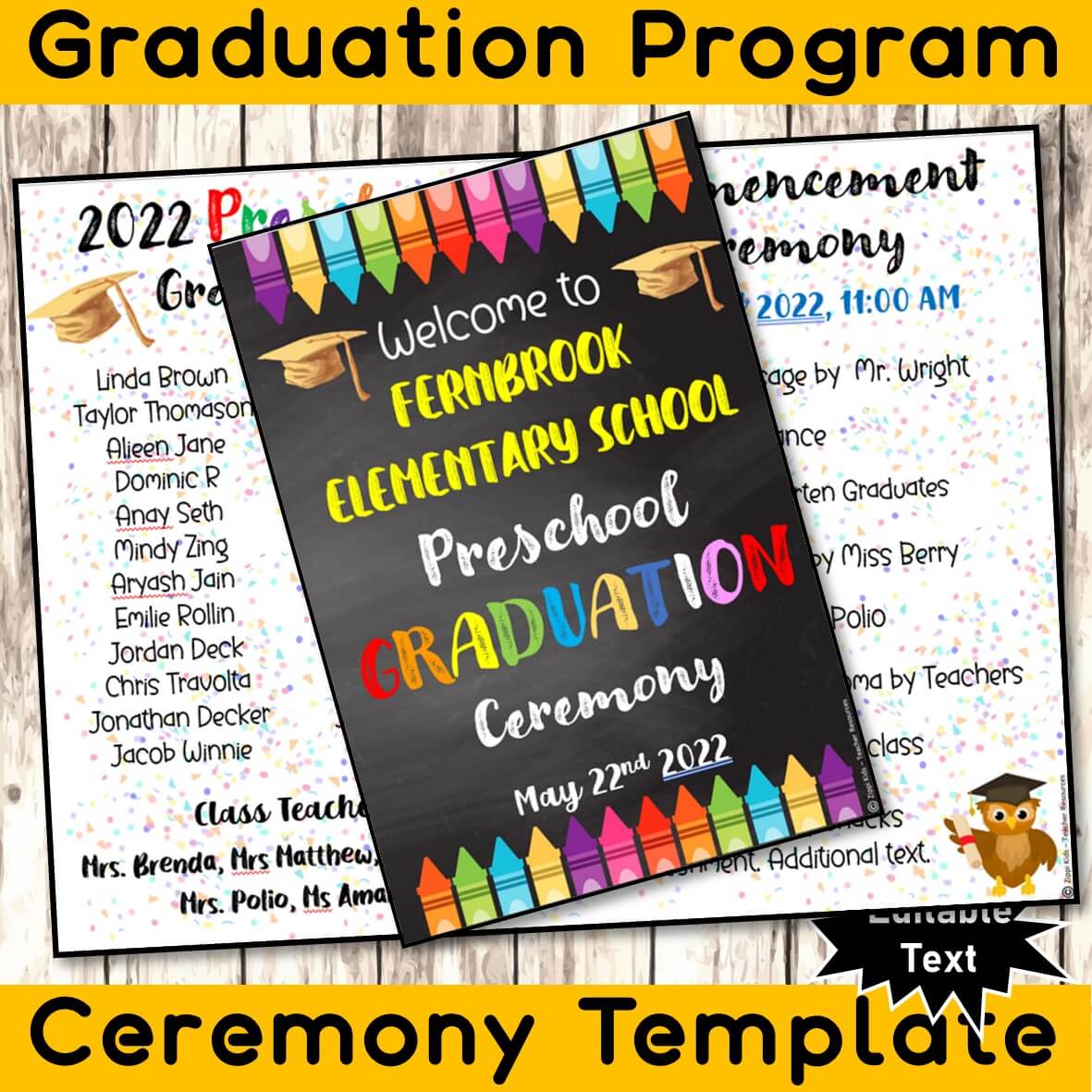 EDITABLE Preschool Graduation Ceremony Program Template For All Grades