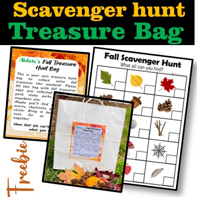 FREE Printable FALL Scavenger Hunt and Treasure bag label
