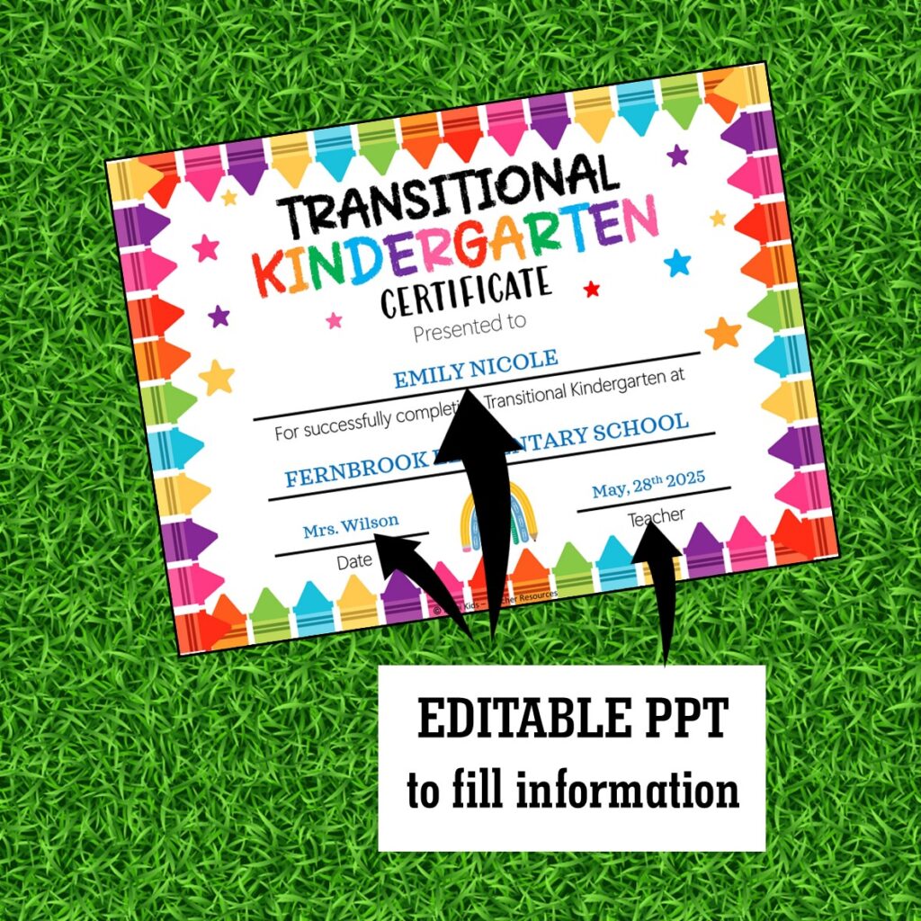 Transitional Kindergarten Diploma, Certificate, End of Year TK ...