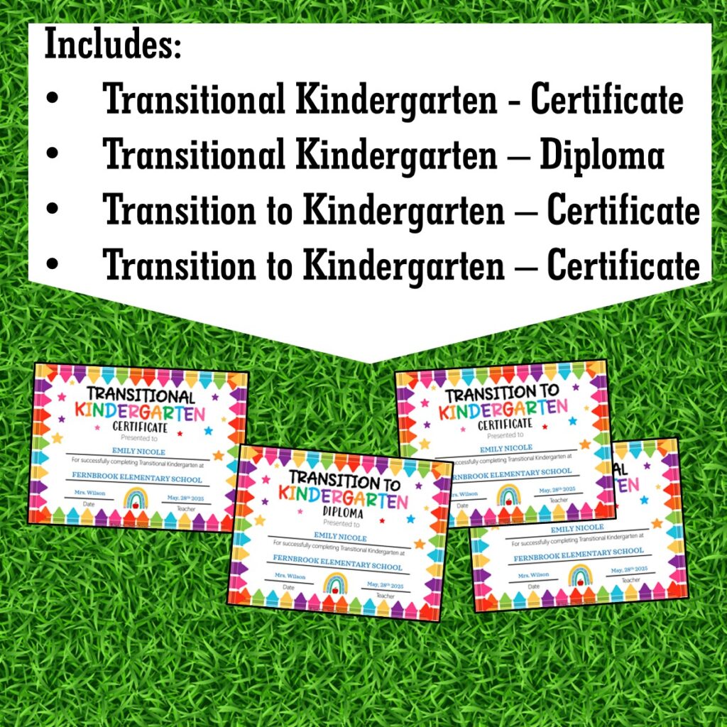 Transitional Kindergarten Diploma, Certificate, End of Year TK ...