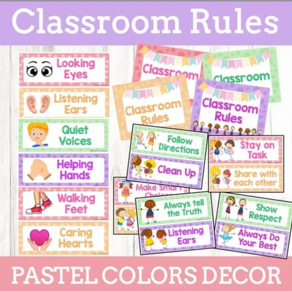 Pastel Classroom Rules Posters, Pastel Colors Flashcards for Back To ...