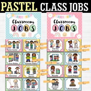 Pastel Classroom Jobs Chart | Calm Muted Rainbow Classroom Decor ...