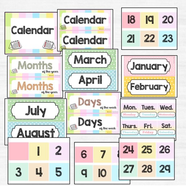 Pastel Theme Calendar Classroom Decor, Days of the Week, Months, Days ...