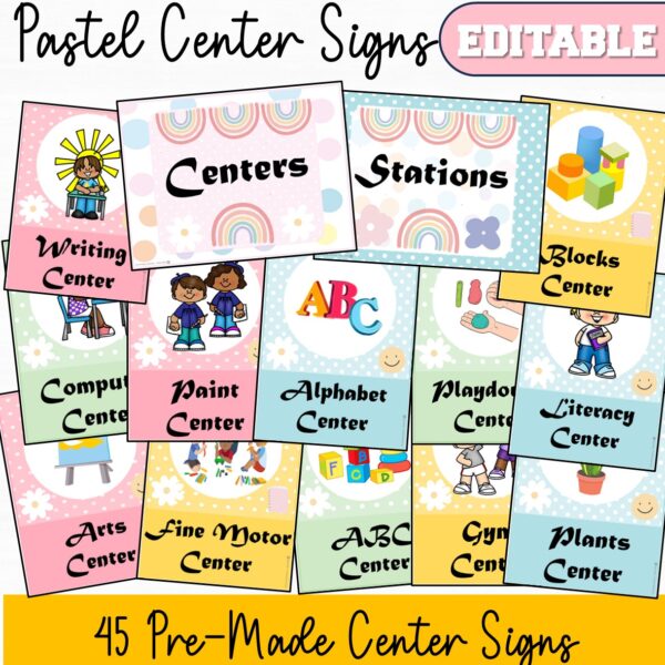 Pastel Editable Station Center Signs | Calm Pastel Classroom ...