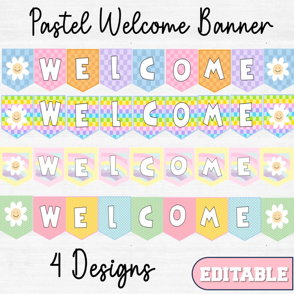 Pastel Welcome Banner Editable Display Bulletin Board decor, Classroom ...